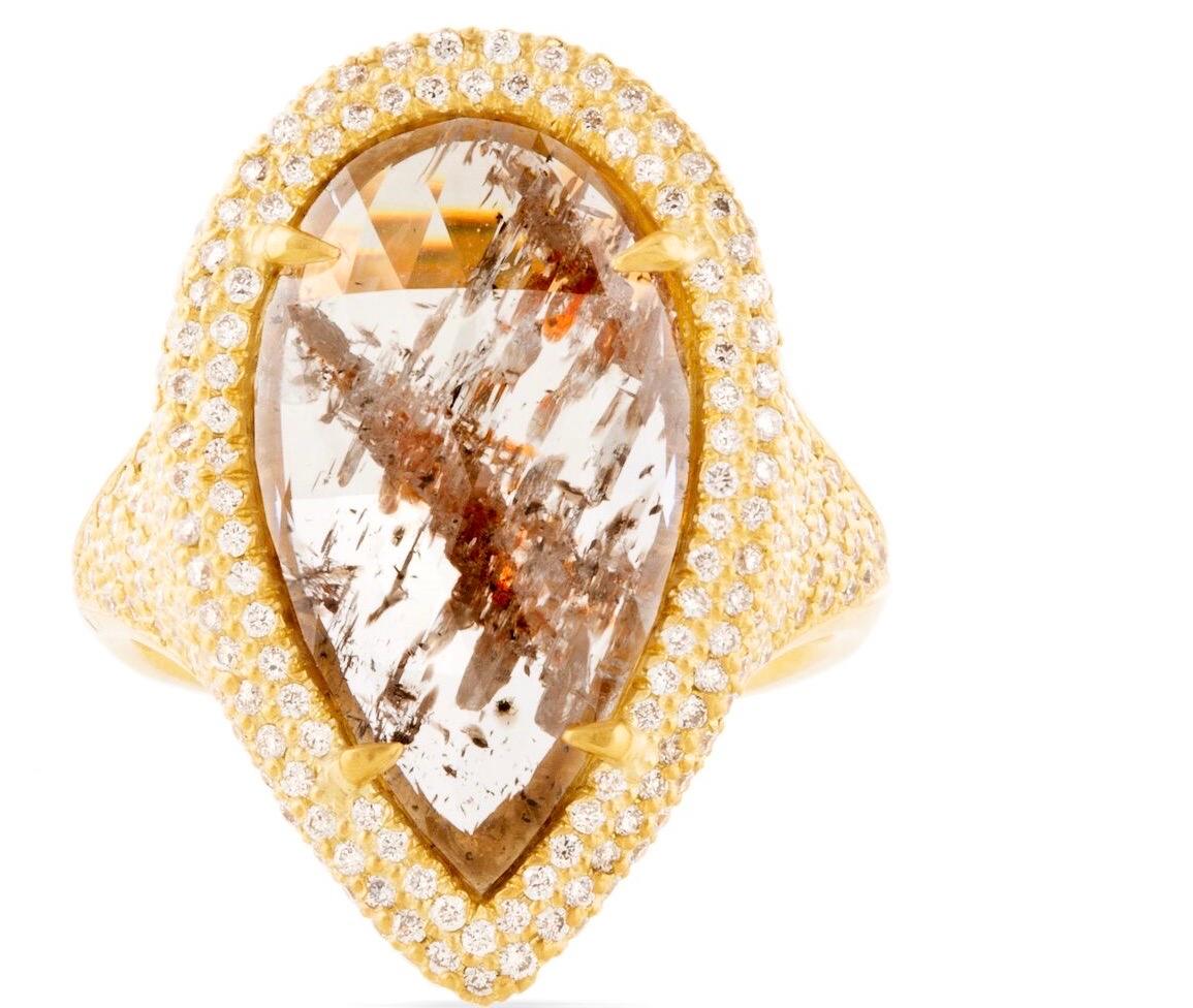 Rustic Diamond Sculpture Ring with Diamond Pave Frosting in 18k Yellow ...