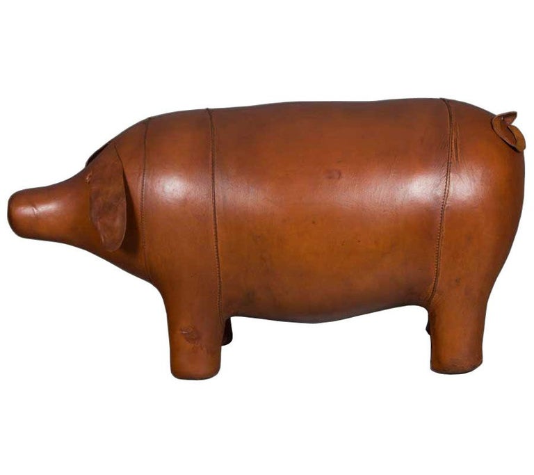 Rustic Distressed Leather Pig Footstool Ottoman For Sale at 1stDibs ...