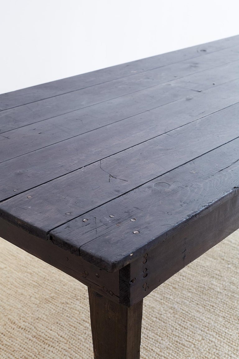 Rustic Ebonized Pine Farmhouse Dining Table at 1stDibs