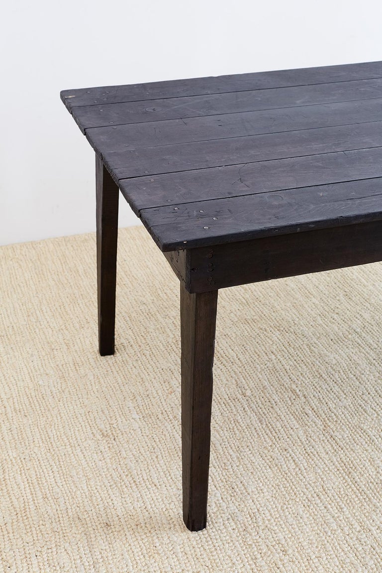 Rustic Ebonized Pine Farmhouse Dining Table at 1stDibs