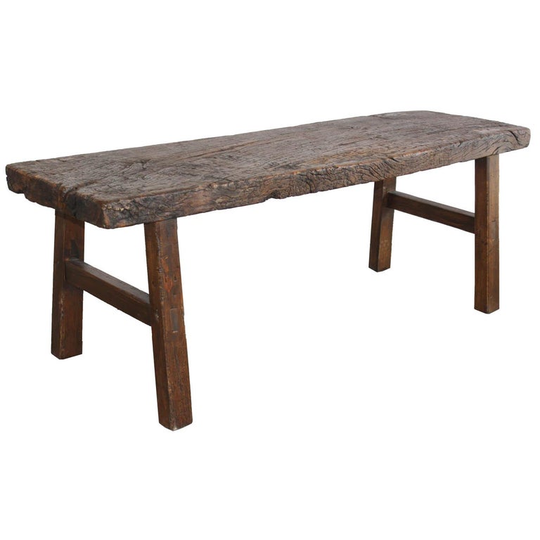 Rustic Elm Bench at 1stDibs