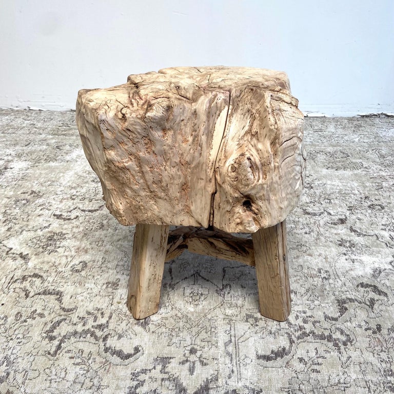 Rustic Elm Wood Stump Side Table For Sale at 1stDibs