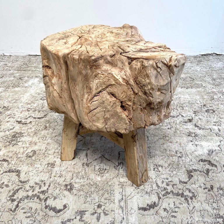 Rustic Elm Wood Stump Side Table For Sale at 1stDibs