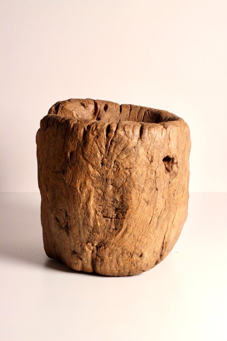 Rustic Elm Wooden Large Mortar Bowl Hand Carved from One Piece of Tree ...