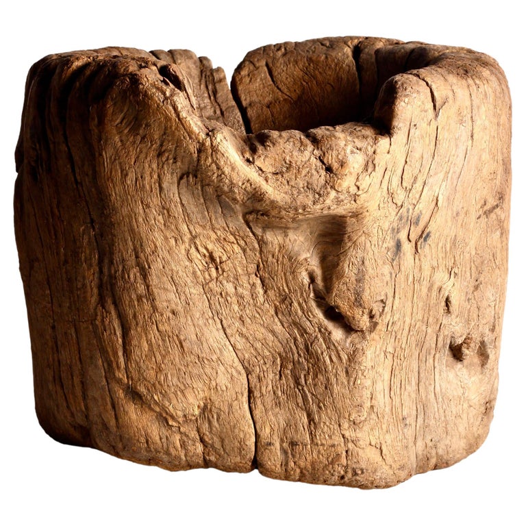Rustic Elm Wooden Large Mortar Bowl Hand Carved from One Piece of Tree ...