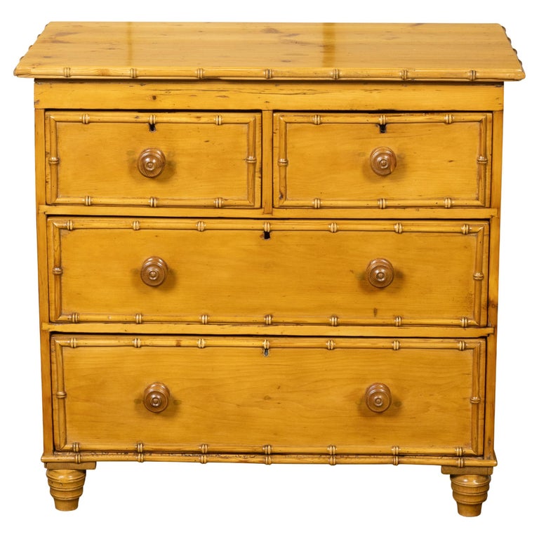 Rustic English 19th Century Pine Four-Drawer Chest with Faux Bamboo ...