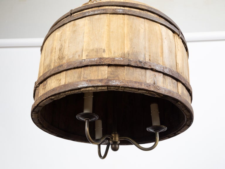 Rustic English Vintage Wooden Barrel Light Fixture with Three Scrolling ...