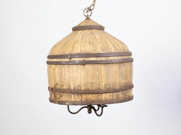 Rustic English Vintage Wooden Barrel Light Fixture with Three Scrolling ...