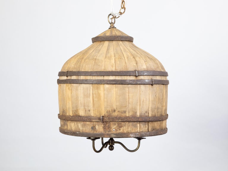Rustic English Vintage Wooden Barrel Light Fixture with Three Scrolling ...
