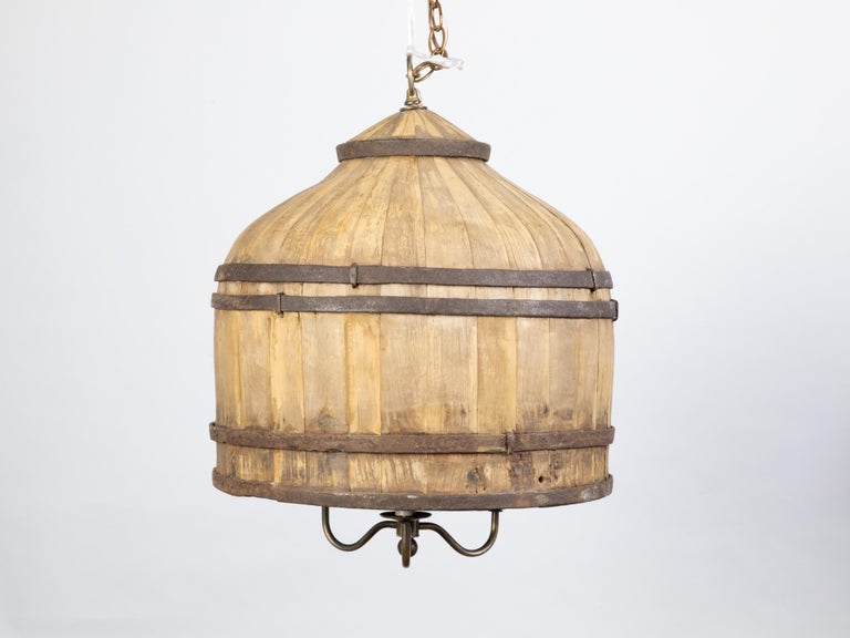 Rustic English Vintage Wooden Barrel Light Fixture with Three Scrolling ...
