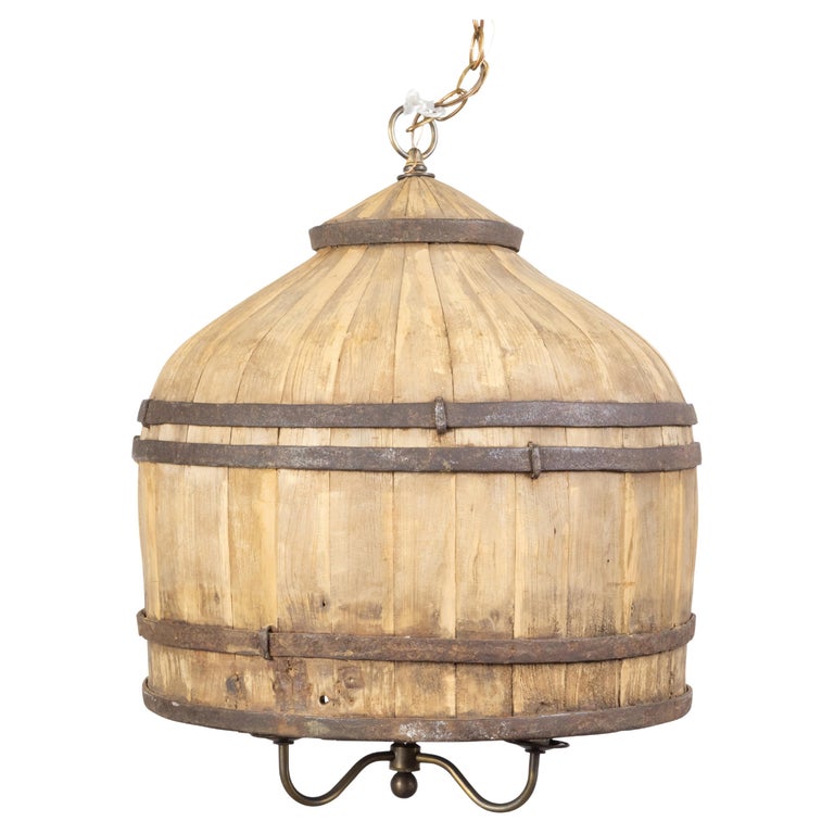 Rustic English Vintage Wooden Barrel Light Fixture with Three Scrolling ...