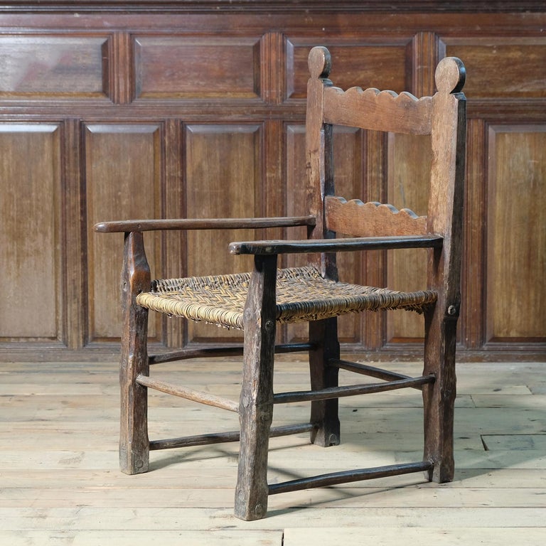 Rustic European Folk Art Chair, Vernacular and Primitive, Woven Seat at ...