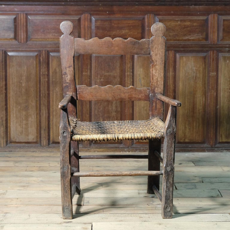 Rustic European Folk Art Chair, Vernacular and Primitive, Woven Seat at ...