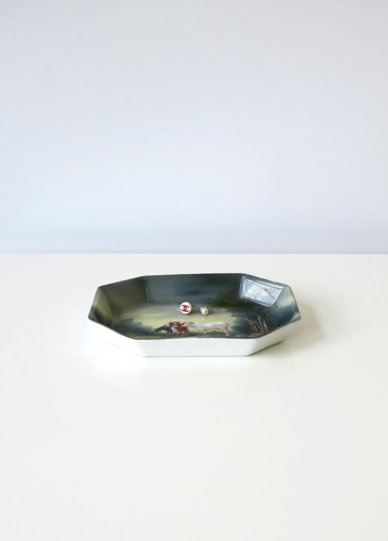 Rustic Farm Scene Bovine Cows Porcelain Jewelry Dish, Early-20th ...
