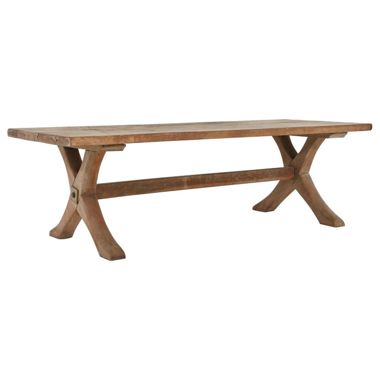 Rustic Farm Style Rectangular Oak Cocktail Table with X Shape Legs, 1950s at 1stDibs