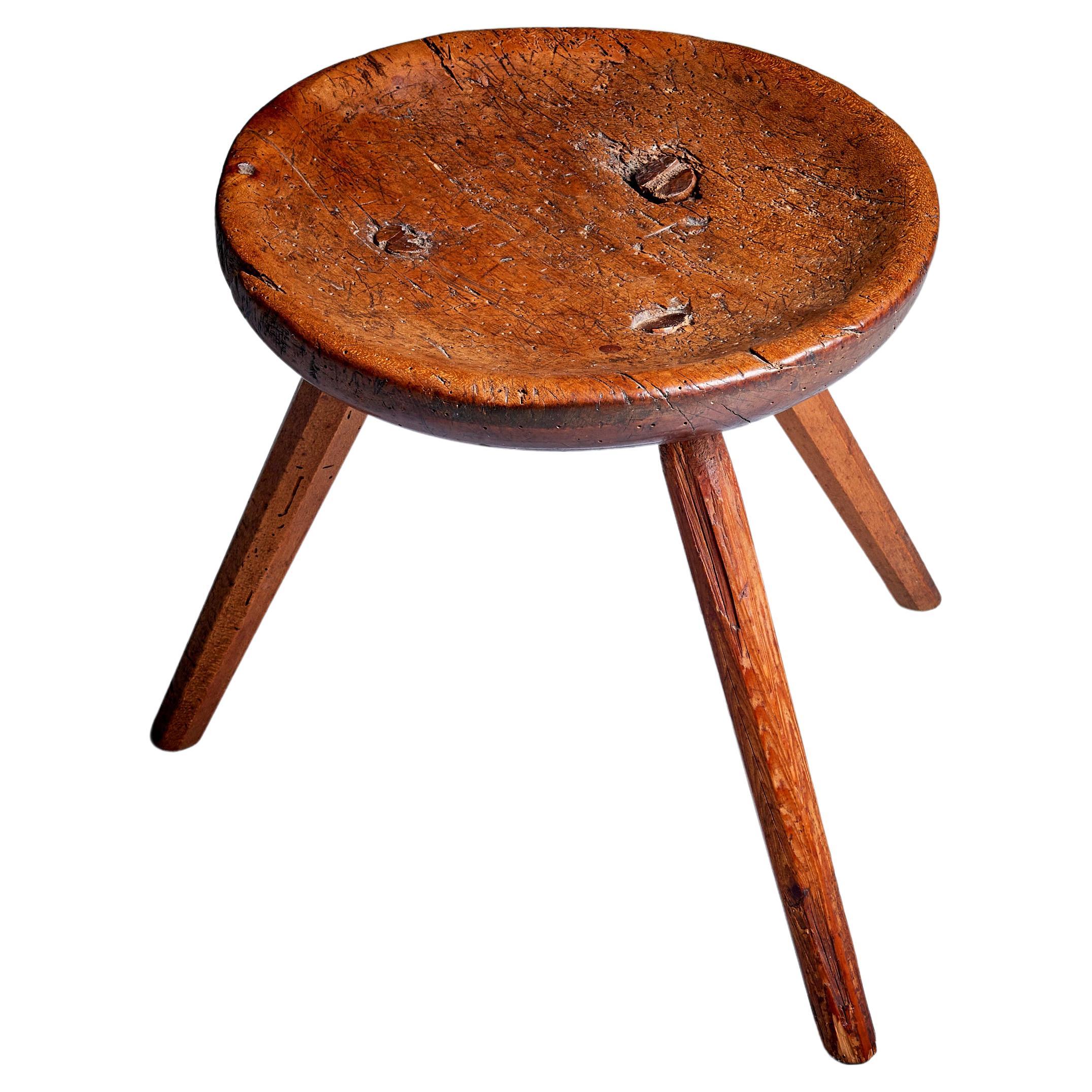 Rustic Farmer's Stool in Maple, ca. 1900 For Sale at 1stDibs