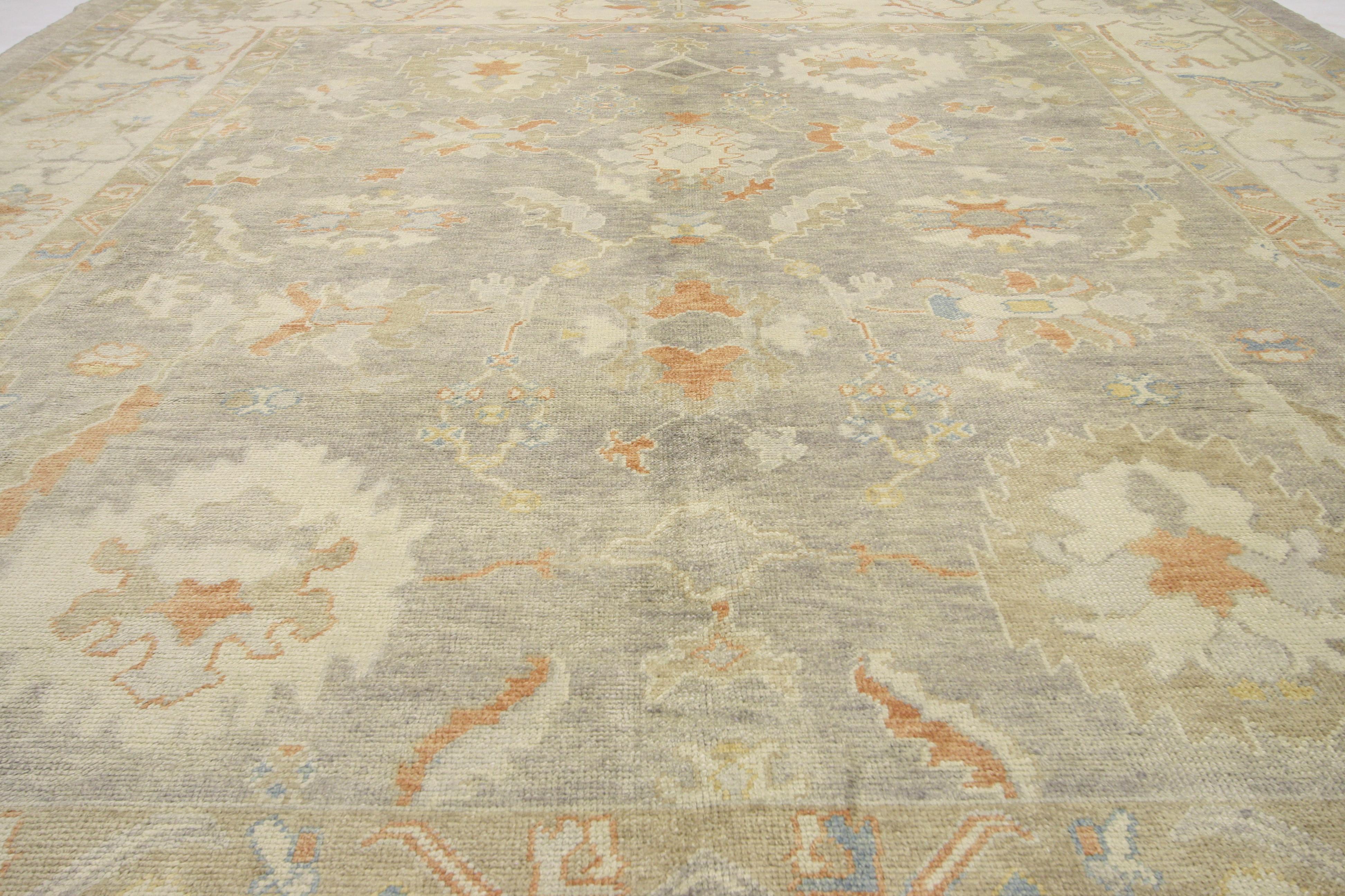 Rustic Farmhouse New Turkish Oushak Area Rug with Colorful Geometric ...