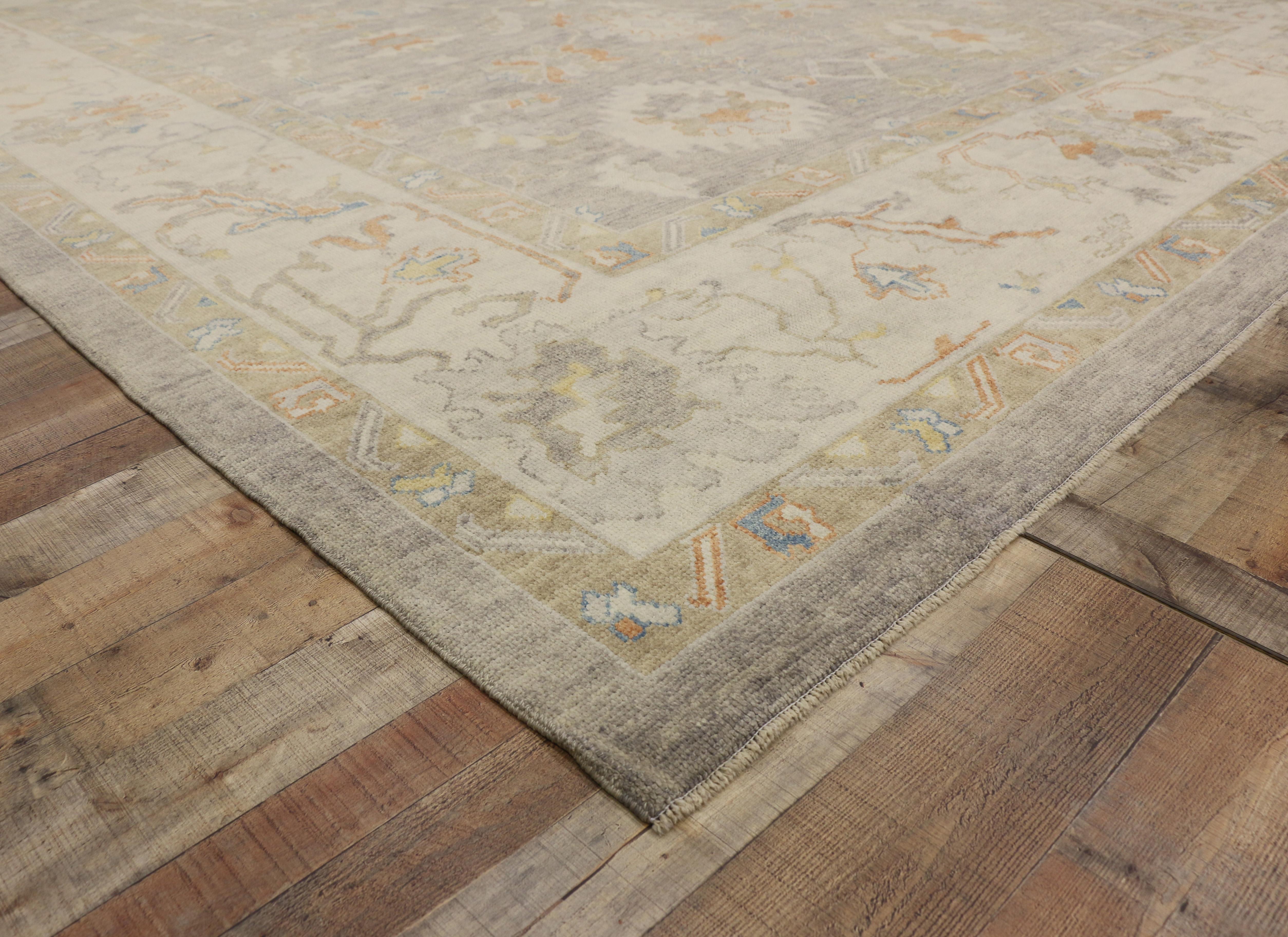 Rustic Farmhouse New Turkish Oushak Area Rug with Colorful Geometric ...