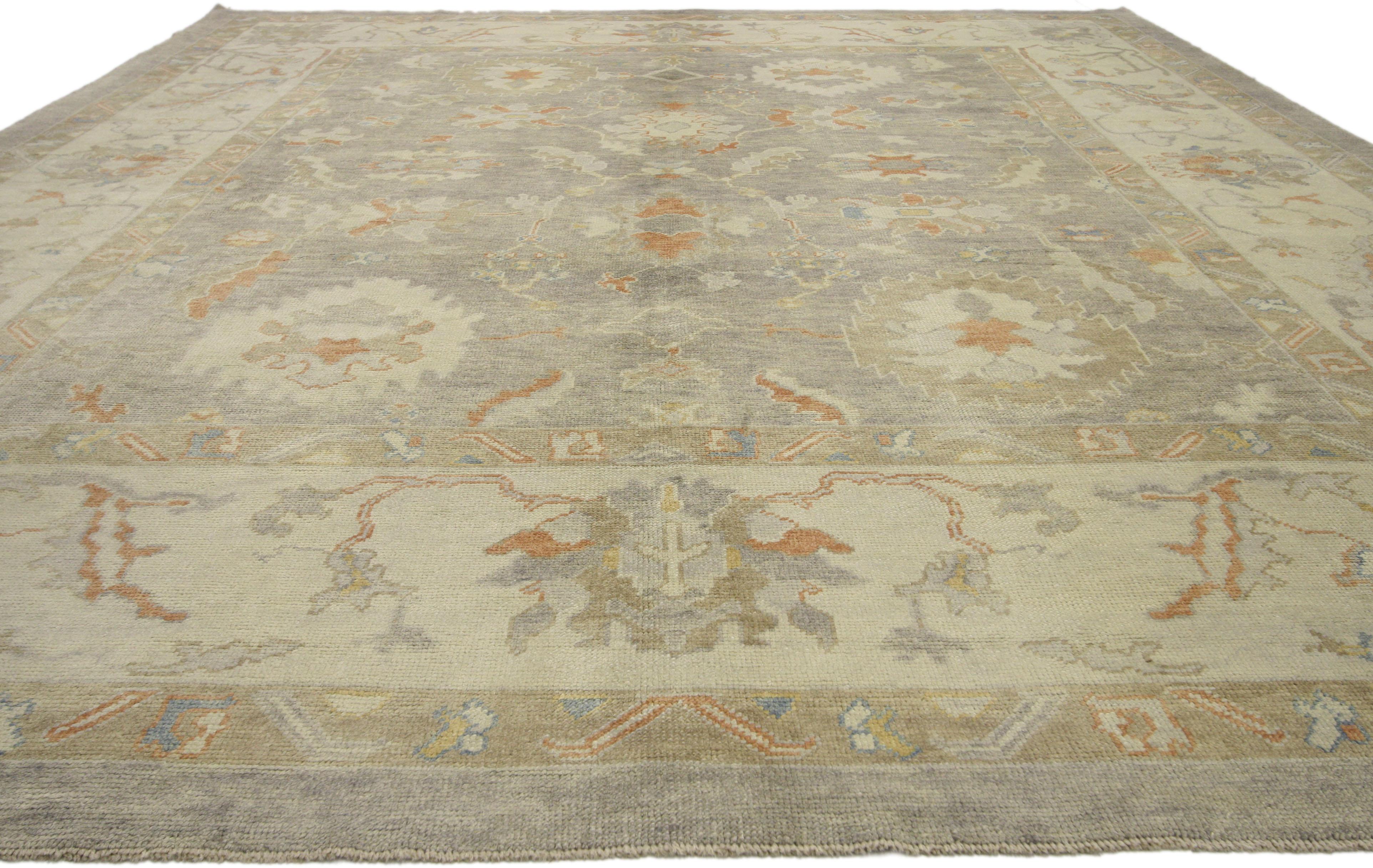 Rustic Farmhouse New Turkish Oushak Area Rug with Colorful Geometric ...