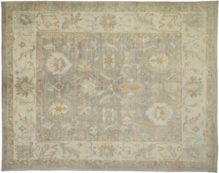 Rustic Farmhouse New Turkish Oushak Area Rug with Colorful Geometric ...