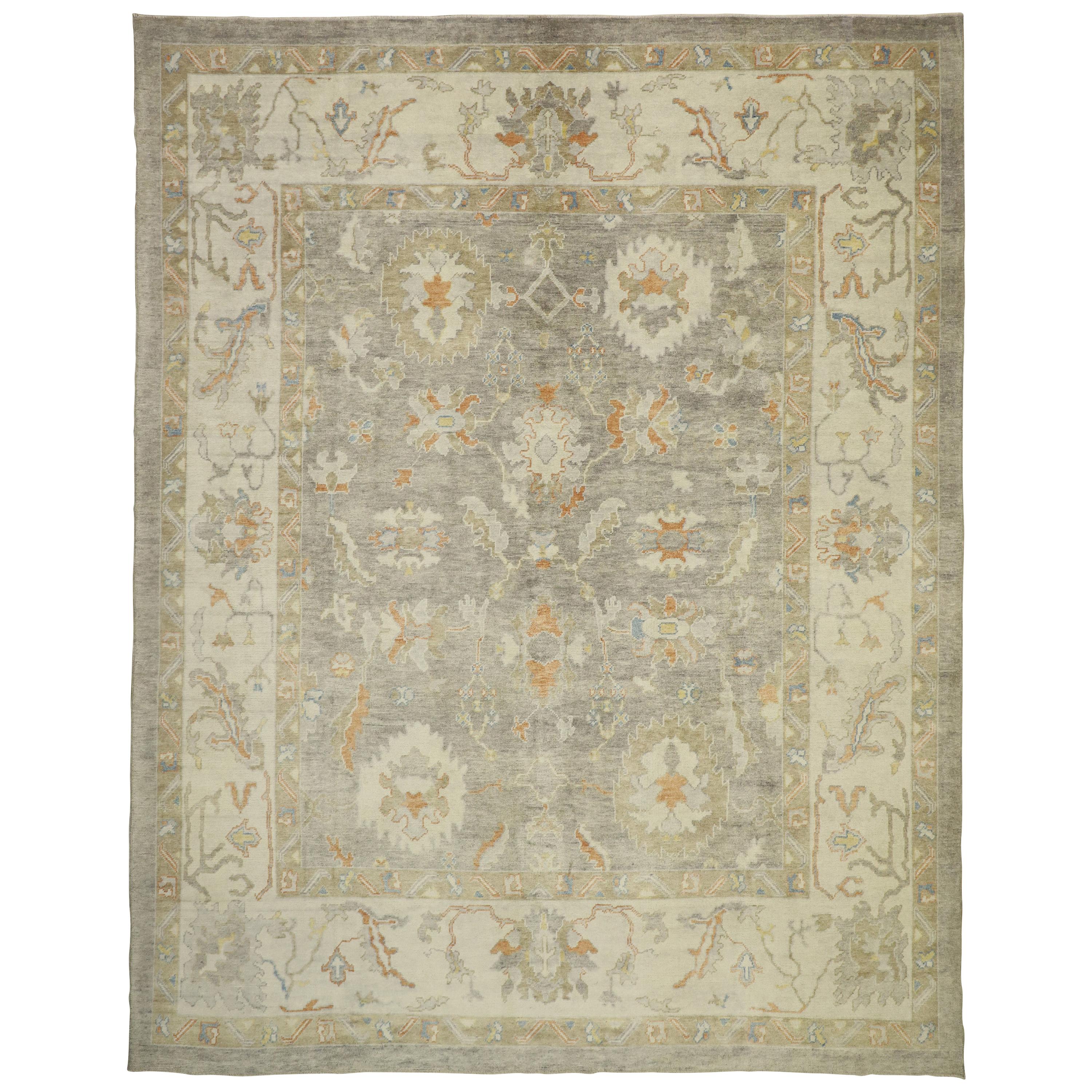 Rustic Farmhouse Style Turkish Oushak Area Rug with Large Geometric ...