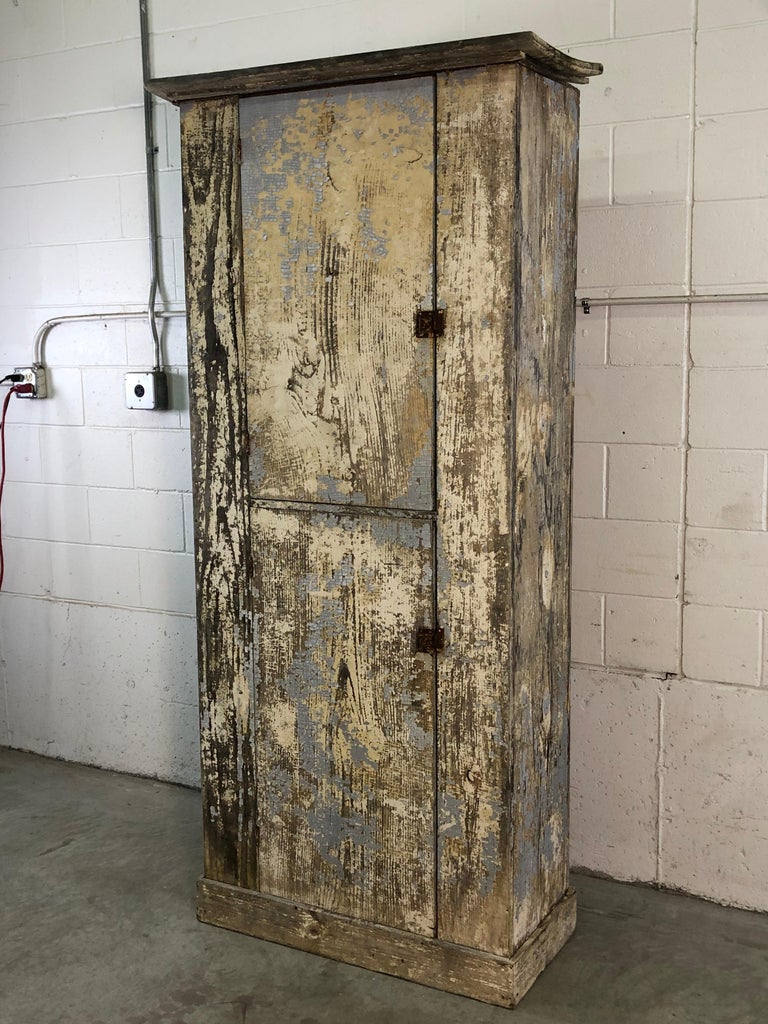 Rustic Farmhouse Tall Double Door Painted Cupboard at 1stDibs