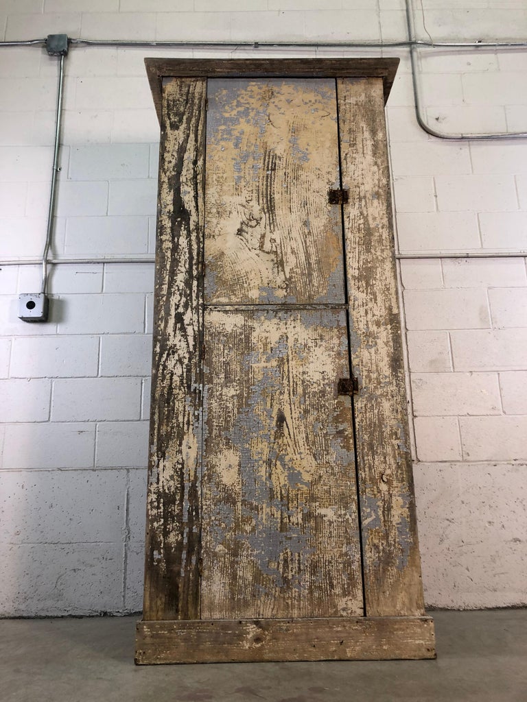 Rustic Farmhouse Tall Double Door Painted Cupboard at 1stDibs