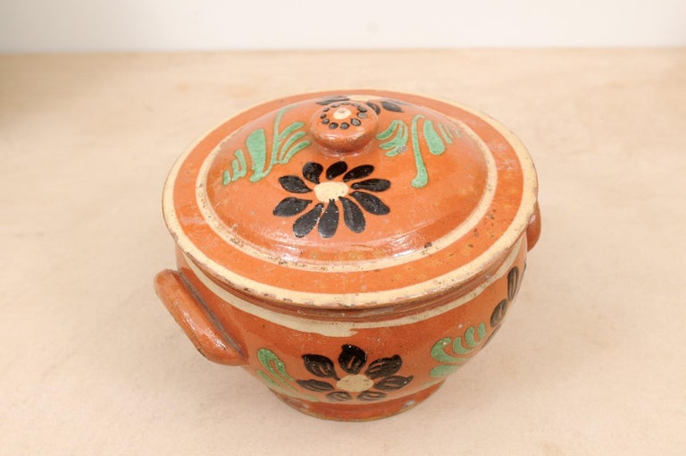 Rustic French 19th Century Glazed Terracotta Covered Baking Dish with ...