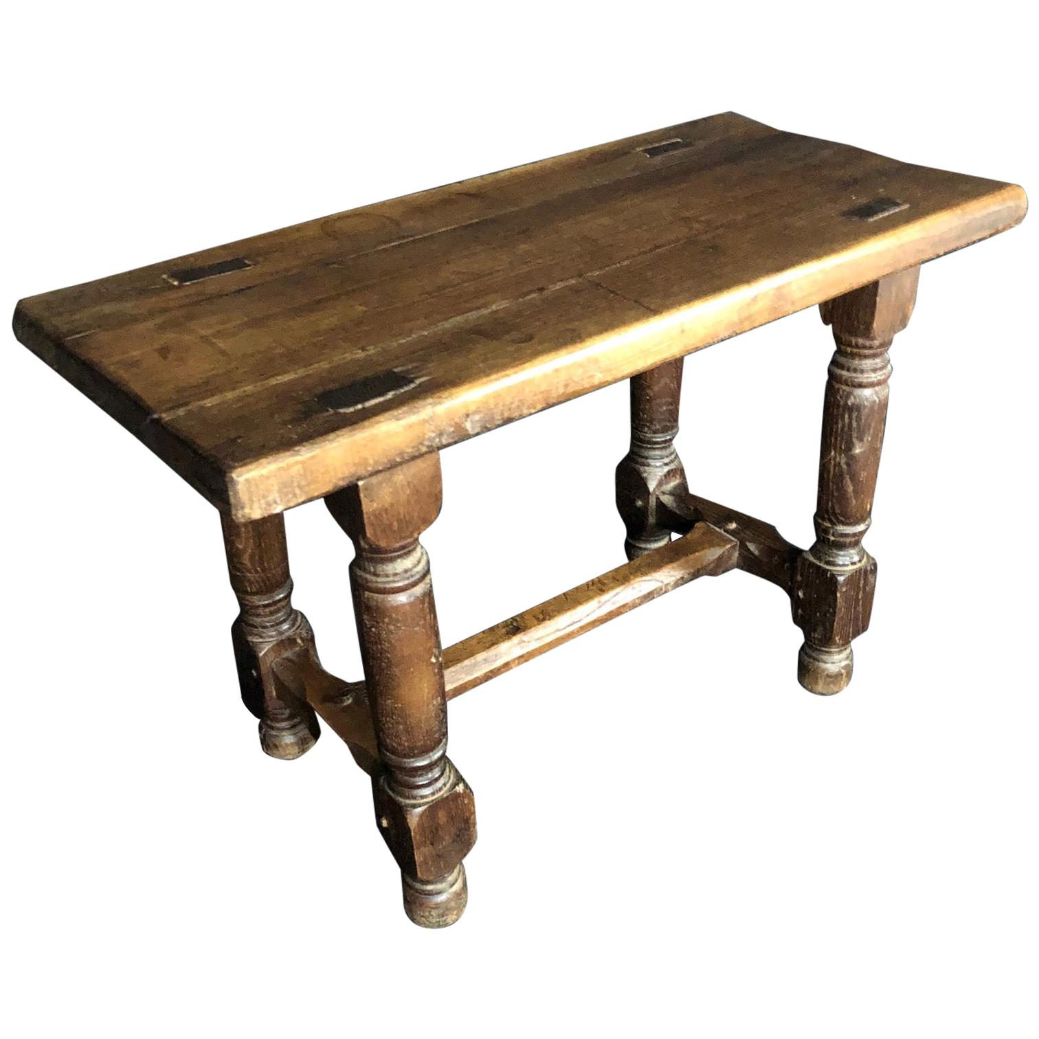 Antique French White Oak Rustic and Primitive Dining Bench w/Back at ...