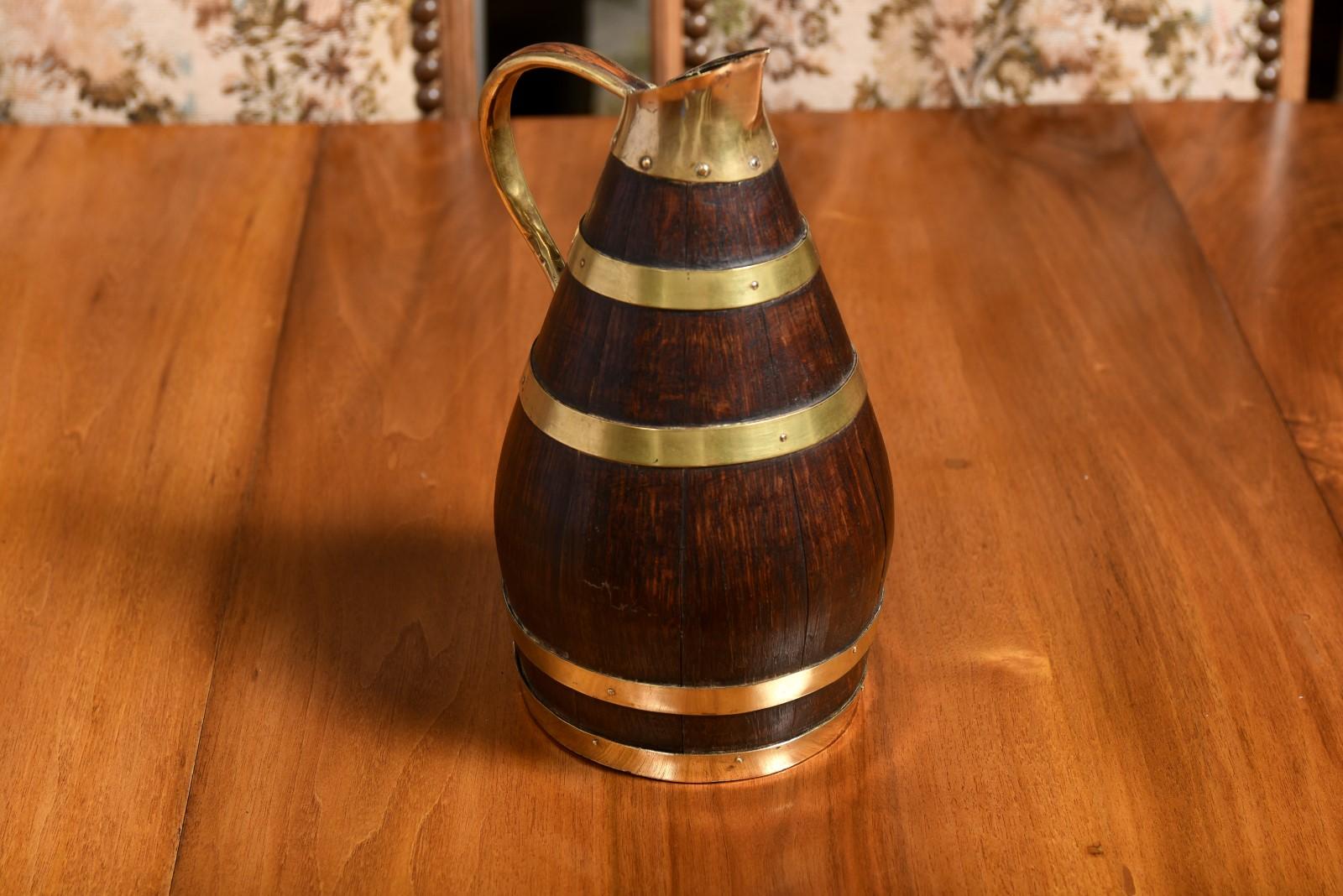 Rustic French 19th Century Oak Cider Pitcher with Brass Strapping and ...
