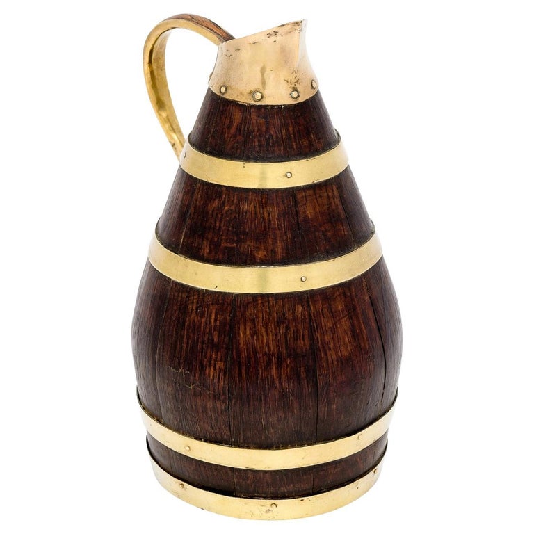 Rustic French 19th Century Oak Cider Pitcher with Brass Strapping and ...
