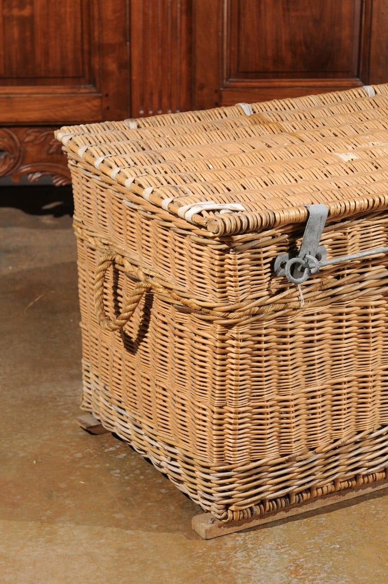 Rustic French 19th Century Wicker Trunk with Metal Hardware and Handles ...