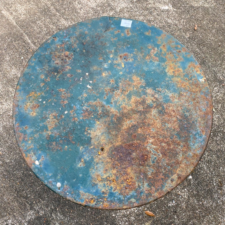 Rustic French Painted Metal Bistro Table in Deep Green at 1stDibs