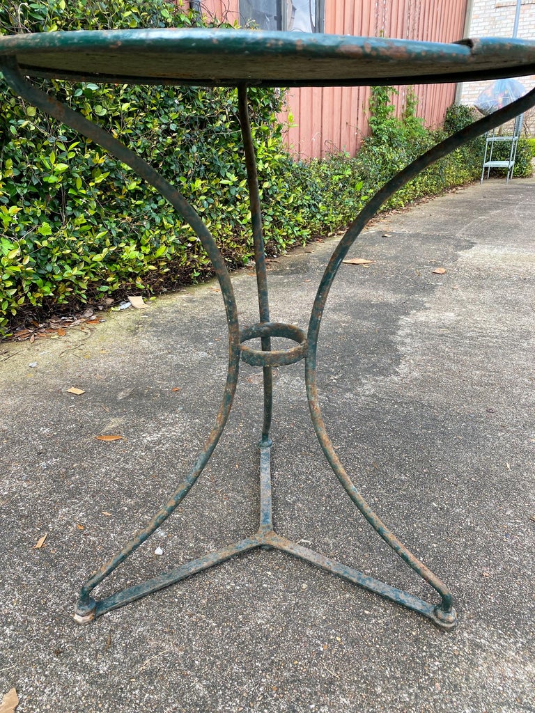 Rustic French Painted Metal Bistro Table in Deep Green at 1stDibs
