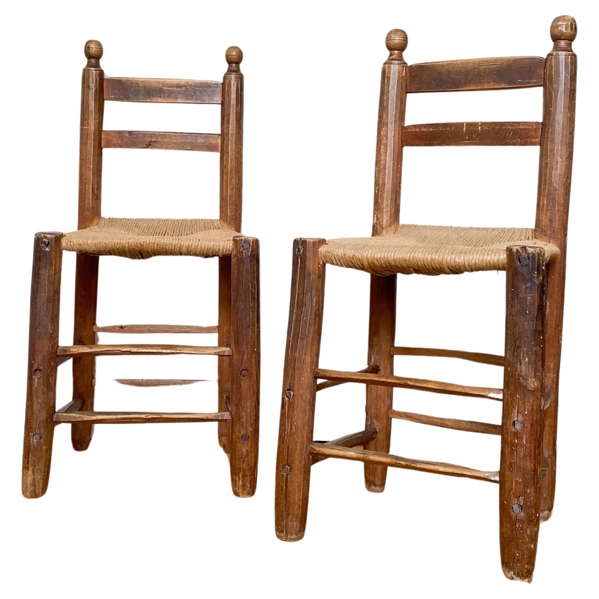 French Bobbin Rush Seat Chairs Pair For Sale at 1stDibs