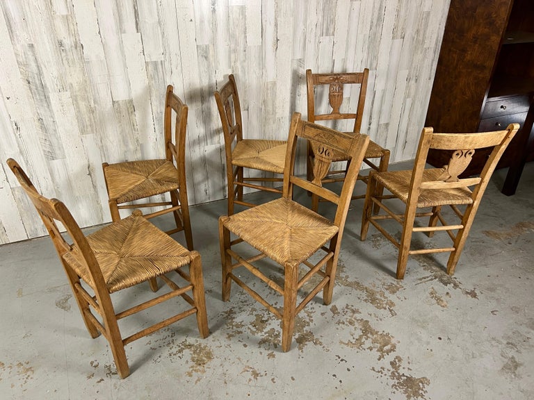 Rustic French Rush Seat Dining Chairs with Owl Splat For Sale at 1stDibs