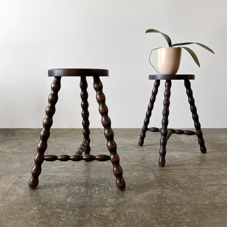 Rustic French Wood Tripod Stool at 1stDibs