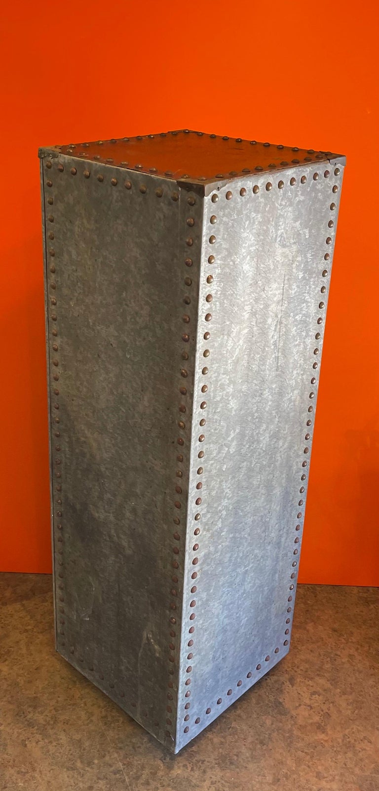 Rustic Galvanized Sheet Metal and Rivets Pedestal at 1stDibs