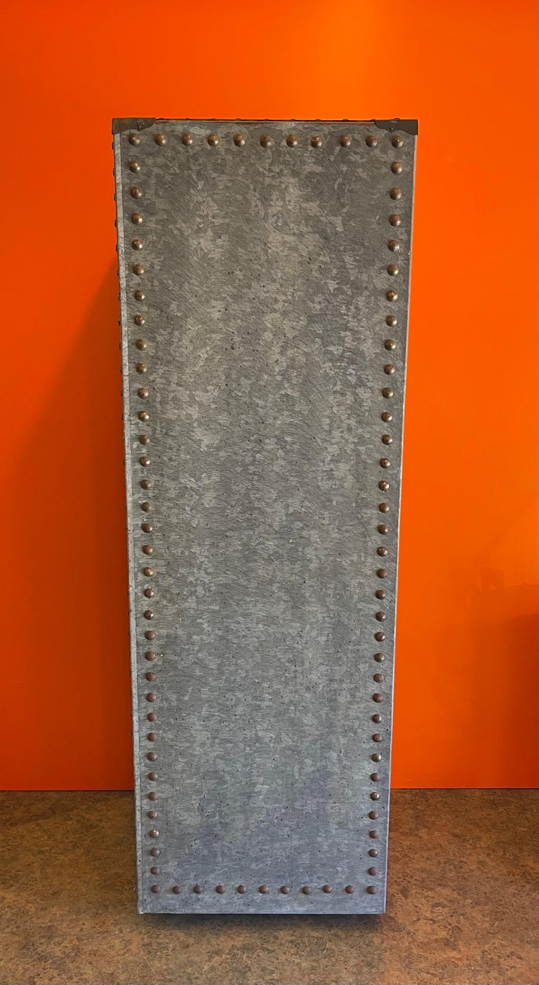 Rustic Galvanized Sheet Metal and Rivets Pedestal at 1stDibs