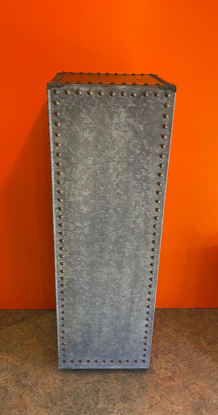 Rustic Galvanized Sheet Metal and Rivets Pedestal at 1stDibs