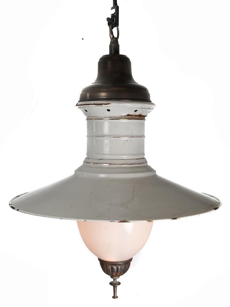 Rustic Gas Lamp with Deep Milk Glass Shade at 1stDibs