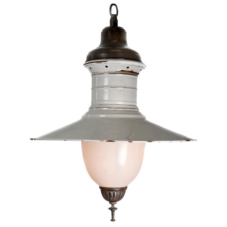 Rustic Gas Lamp with Deep Milk Glass Shade at 1stDibs