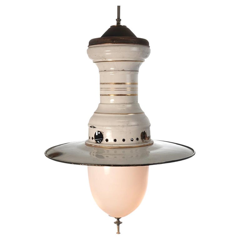 Rustic Gas Lamp with Deep Milk Glass Shade For Sale at 1stDibs