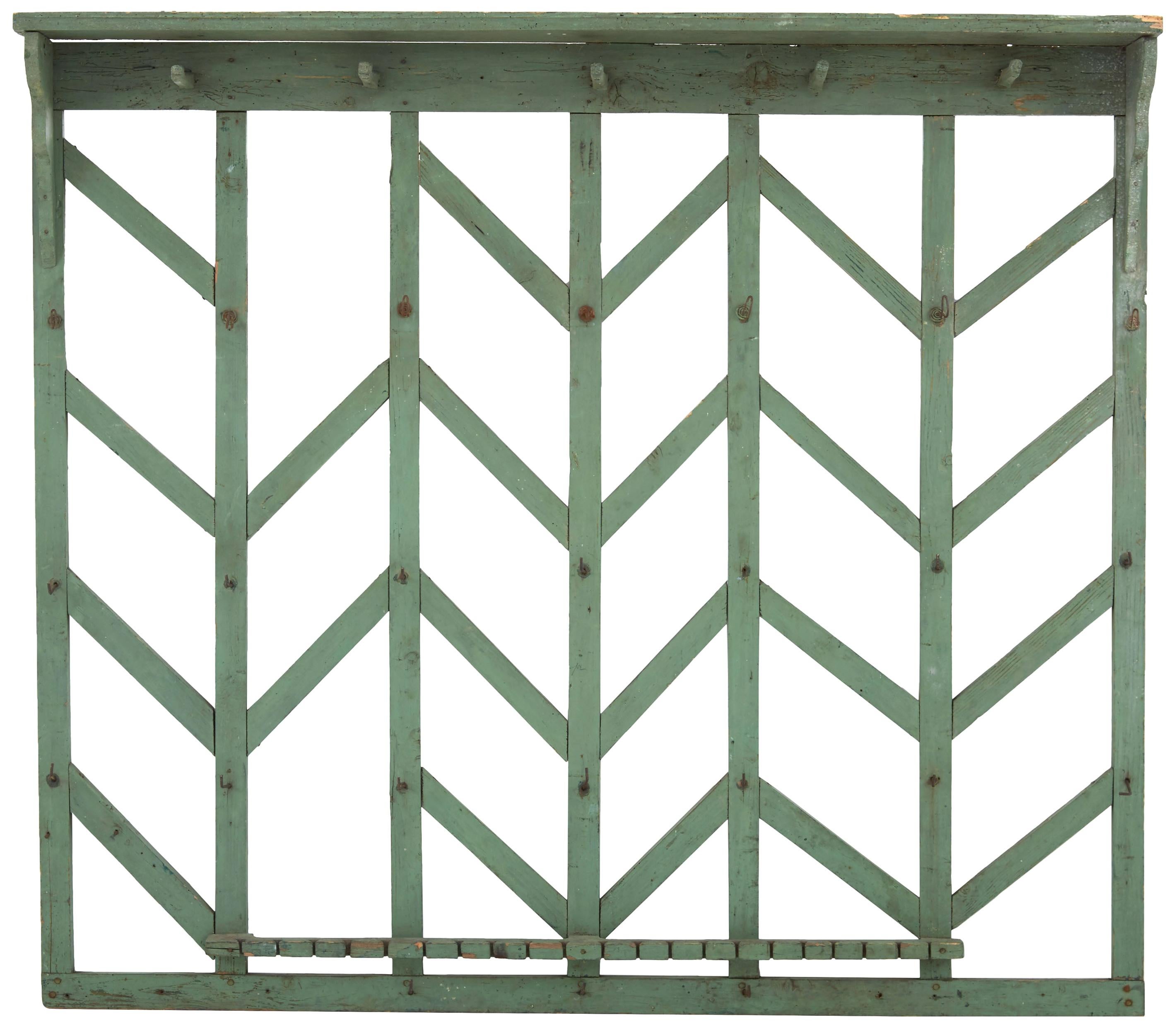 Rustic Green Painted Wall Coat Rack at 1stDibs
