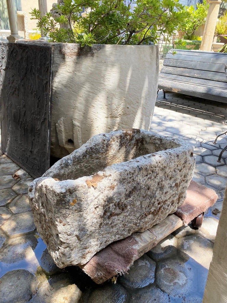 Rustic Hand Carved Stone Container Jardinière Trough Basin Planter ...