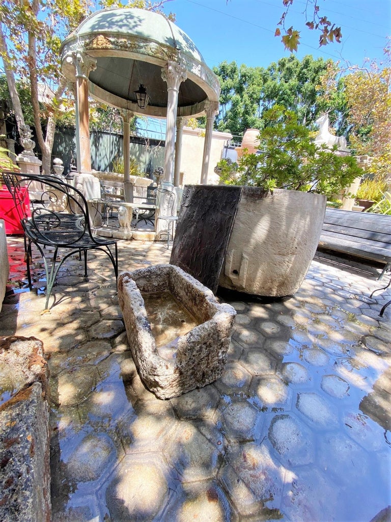 Rustic Hand Carved Stone Container Jardinière Trough Basin Planter ...
