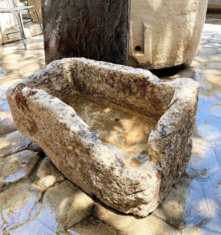 Rustic Hand Carved Stone Container Jardinière Trough Basin Planter ...