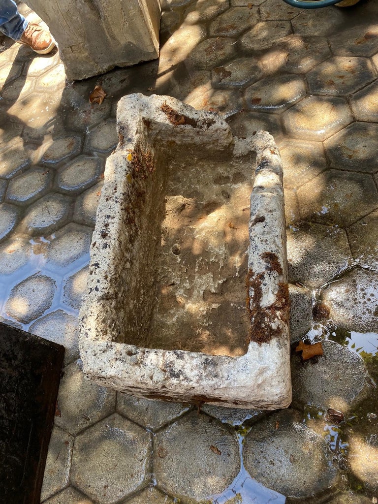 Rustic Hand Carved Stone Container Jardinière Trough Basin Planter ...