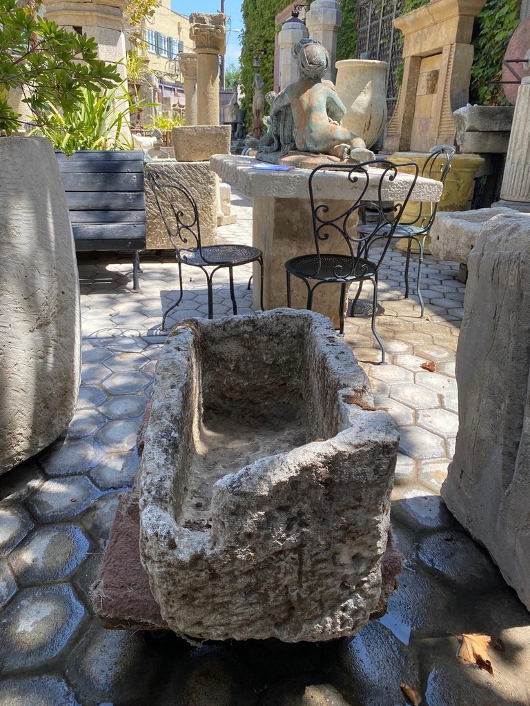 Rustic Hand Carved Stone Container Jardinière Trough Basin Planter ...