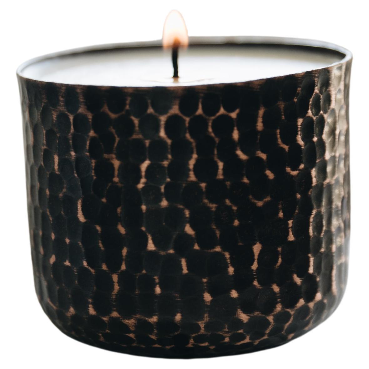 Rustic Hand-Hammered Small Black Ink Copper Candle For Sale at 1stDibs